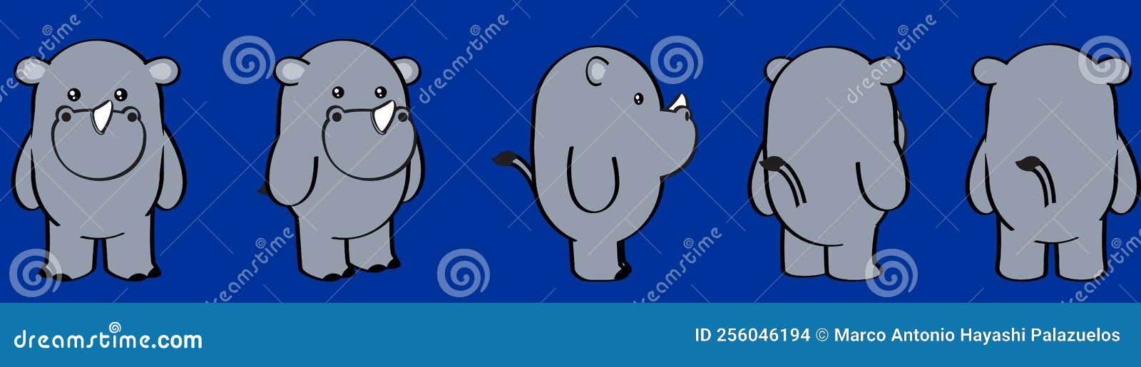 Chibi Rhino Cartoon Perspective View Set Pack in Vector Format Stock ...