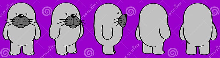 Chibi Seal Cartoon Perspective View Set Pack in Vector Format Stock ...