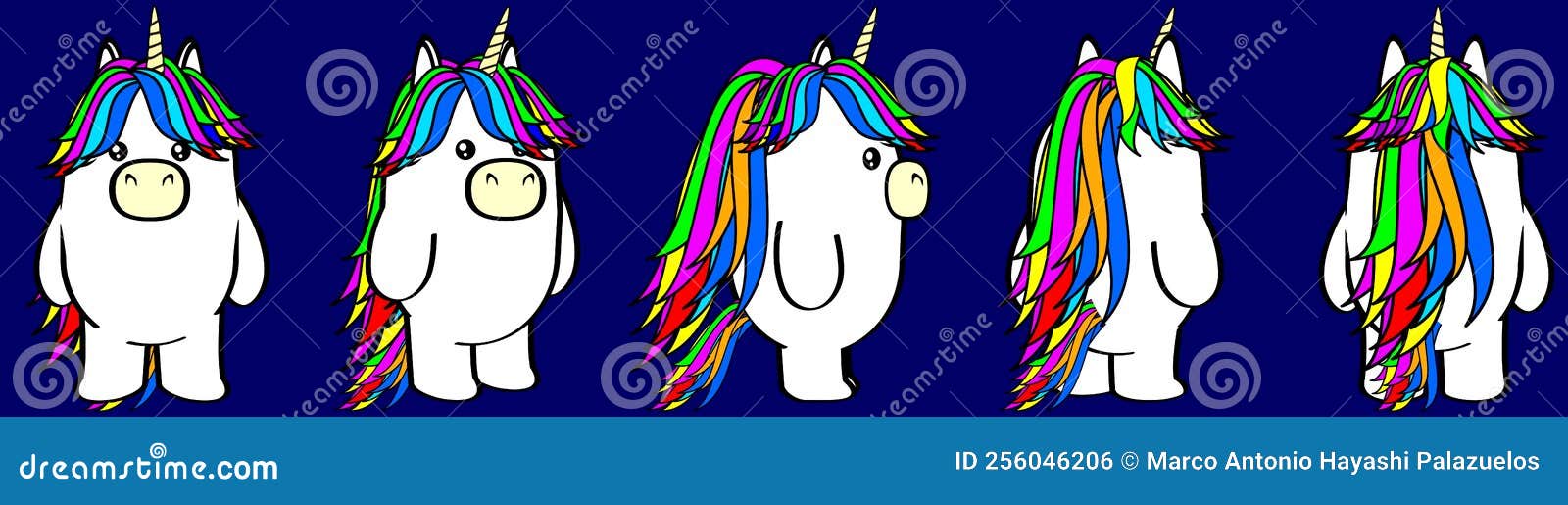 Chibi Unicorn Cartoon Perspective View Set Pack in Vector Format Stock ...