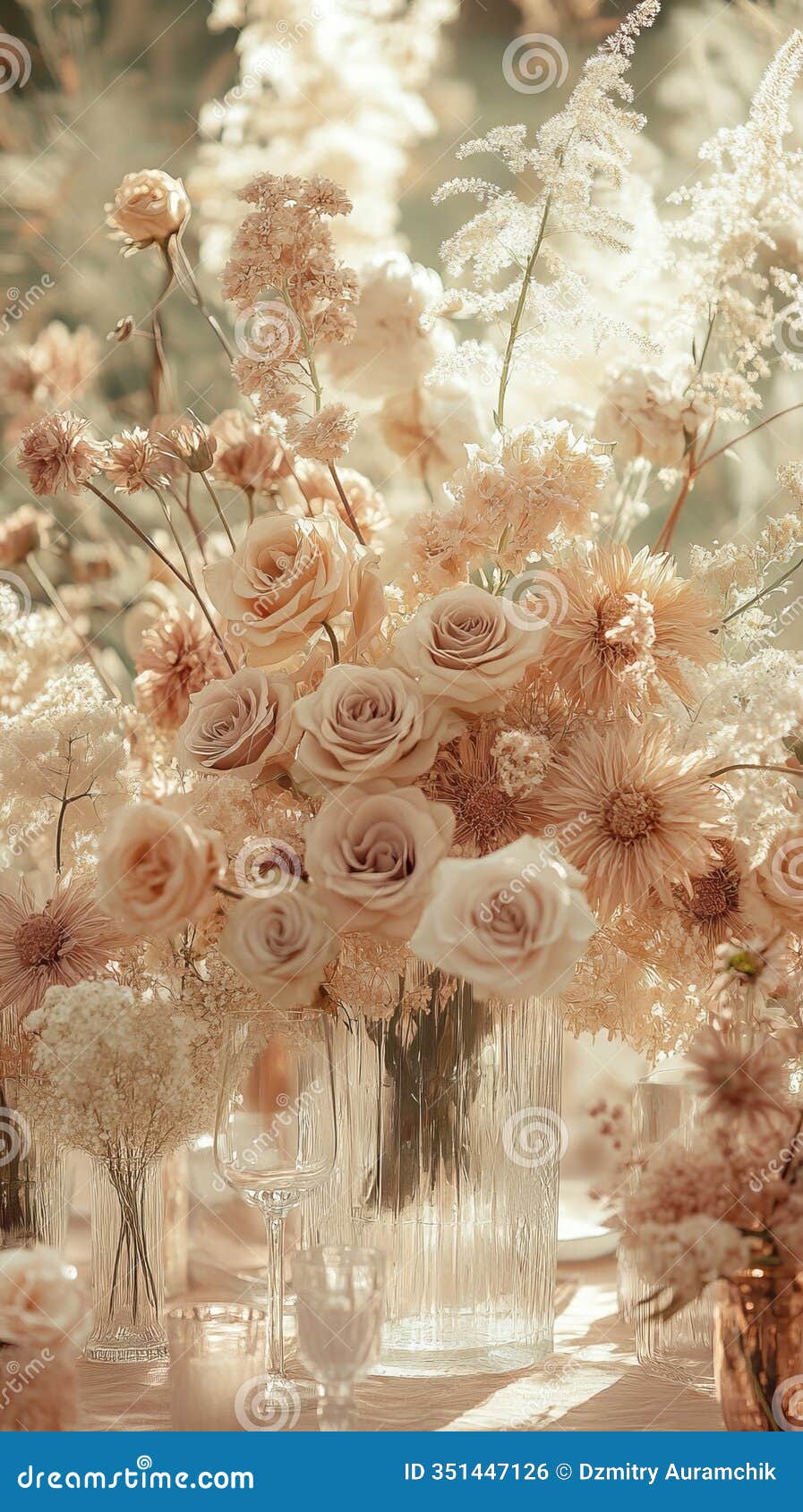 A Chic Arrangement of Beige Roses Complemented by Dried Flowers. Stock ...