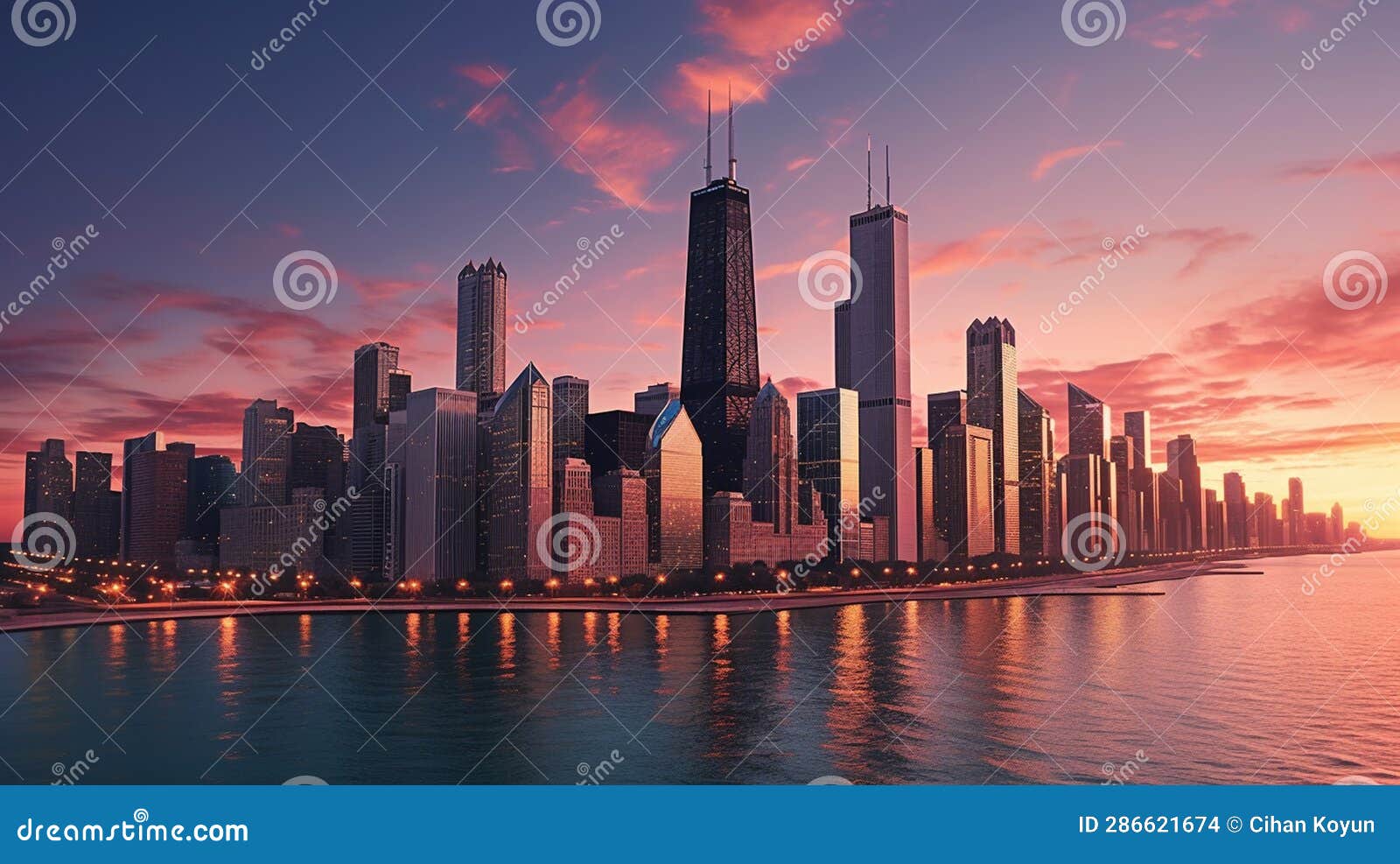 Chic chicago cityscape stock illustration. Illustration of city - 286621674