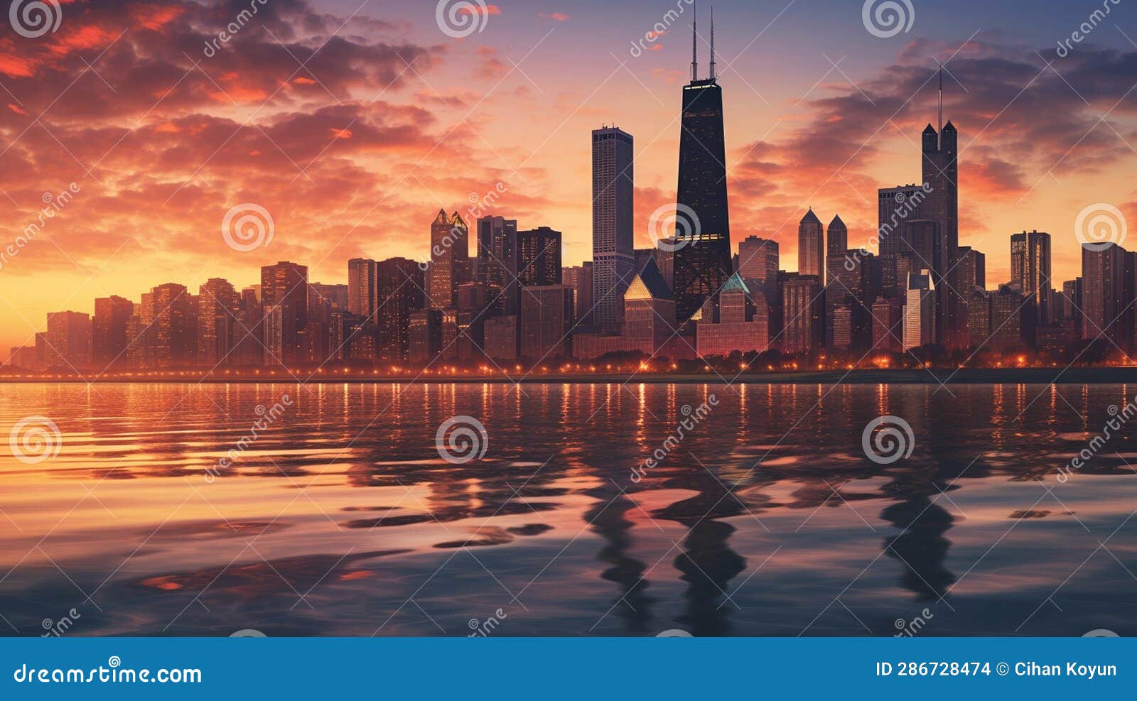 Chic chicago cityscape stock illustration. Illustration of twilight ...