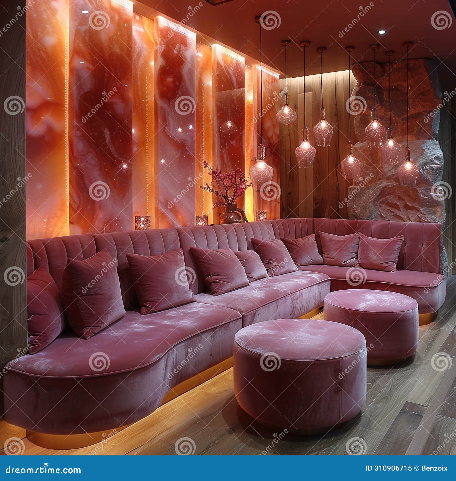 Chic Cocktail Lounge with Velvet Seating and Mood Lighting Stock Image ...