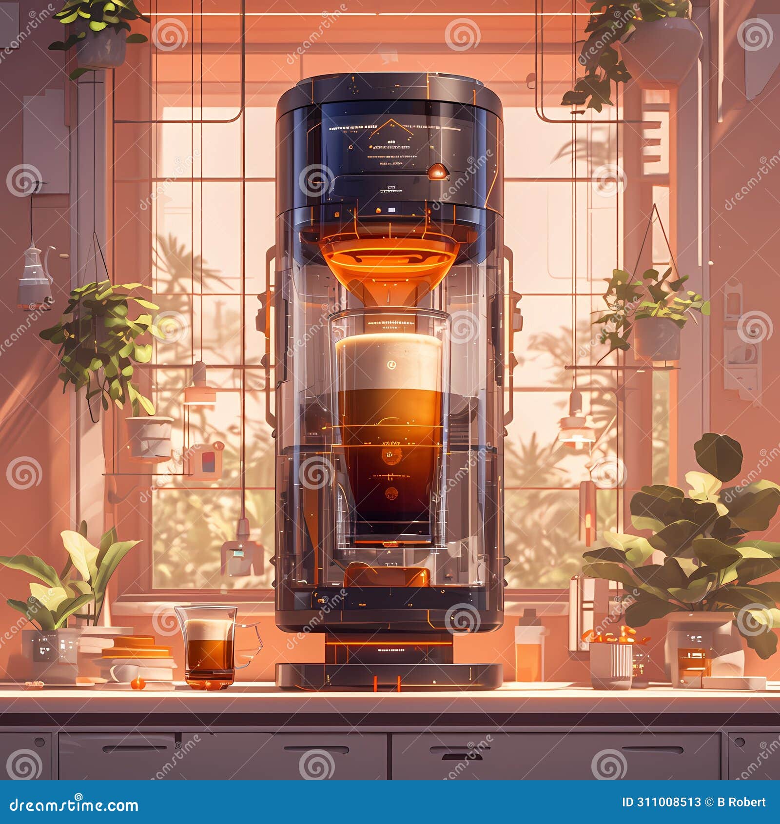 Chic Cyberpunk Coffee Maker Stock Illustration - Illustration of tech ...