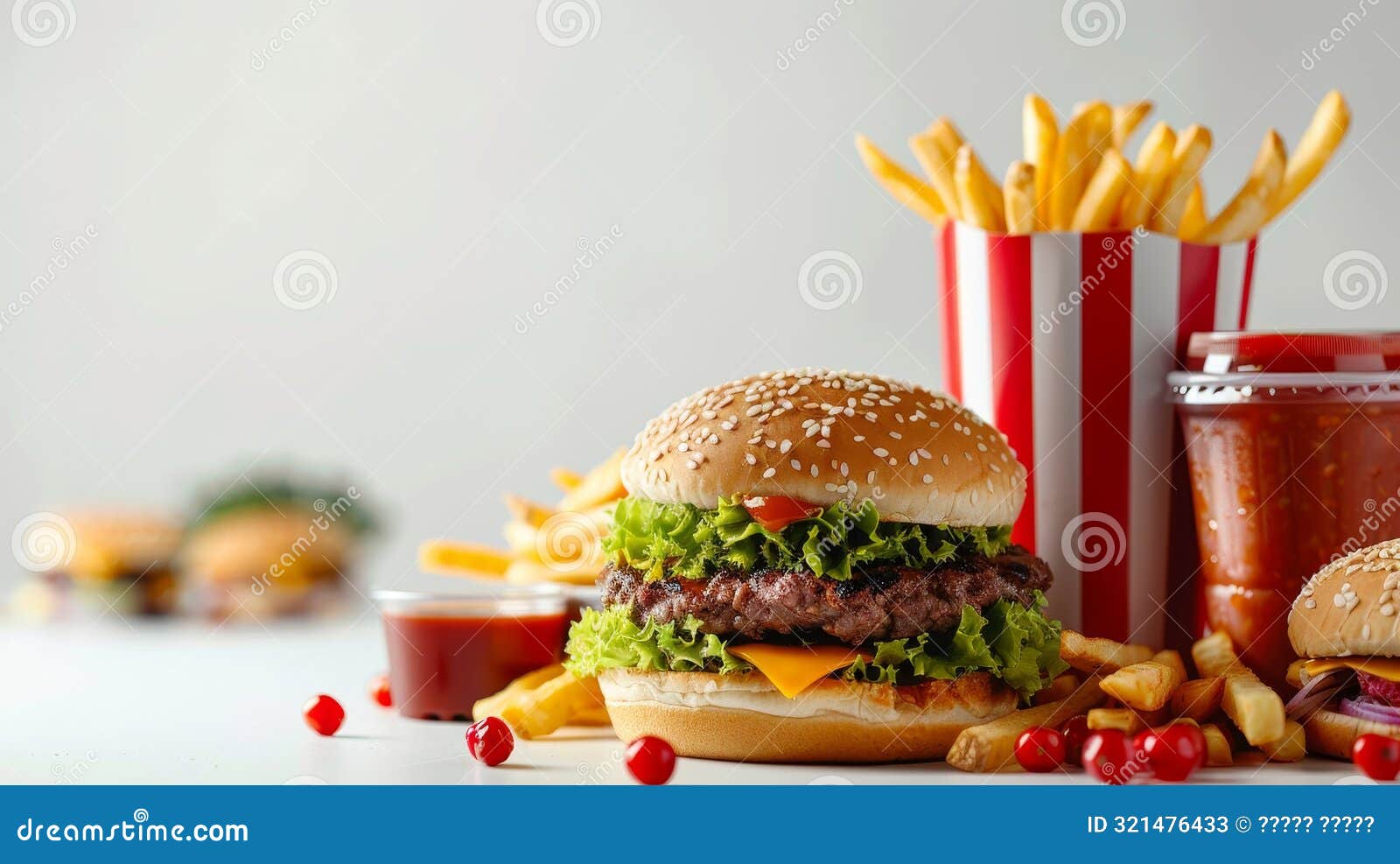 Chic Fast Food Presentation on White Background Featuring an Array of ...