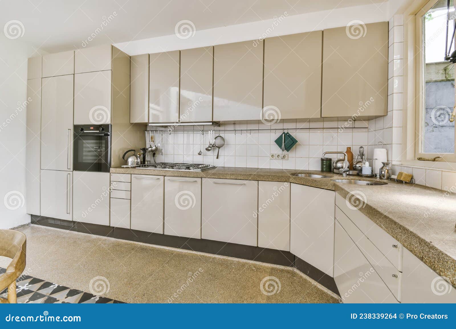 Chic Kitchen with Beige Kitchen Set Stock Photo - Image of real ...