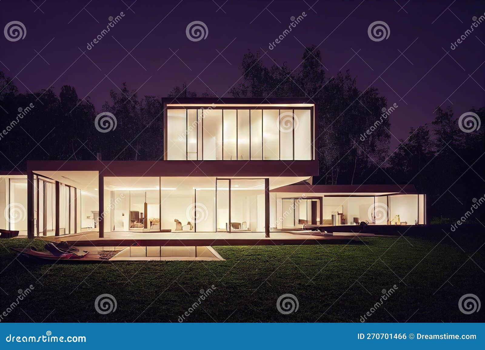 Chic Modern House Exterior with Large Windows in Whole Wall. Stock ...