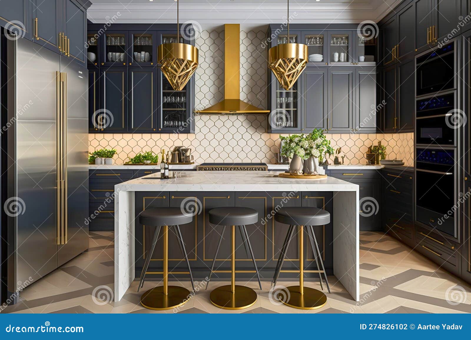 A Chic and Modern Kitchen with a Large Island and High-end Appliances ...