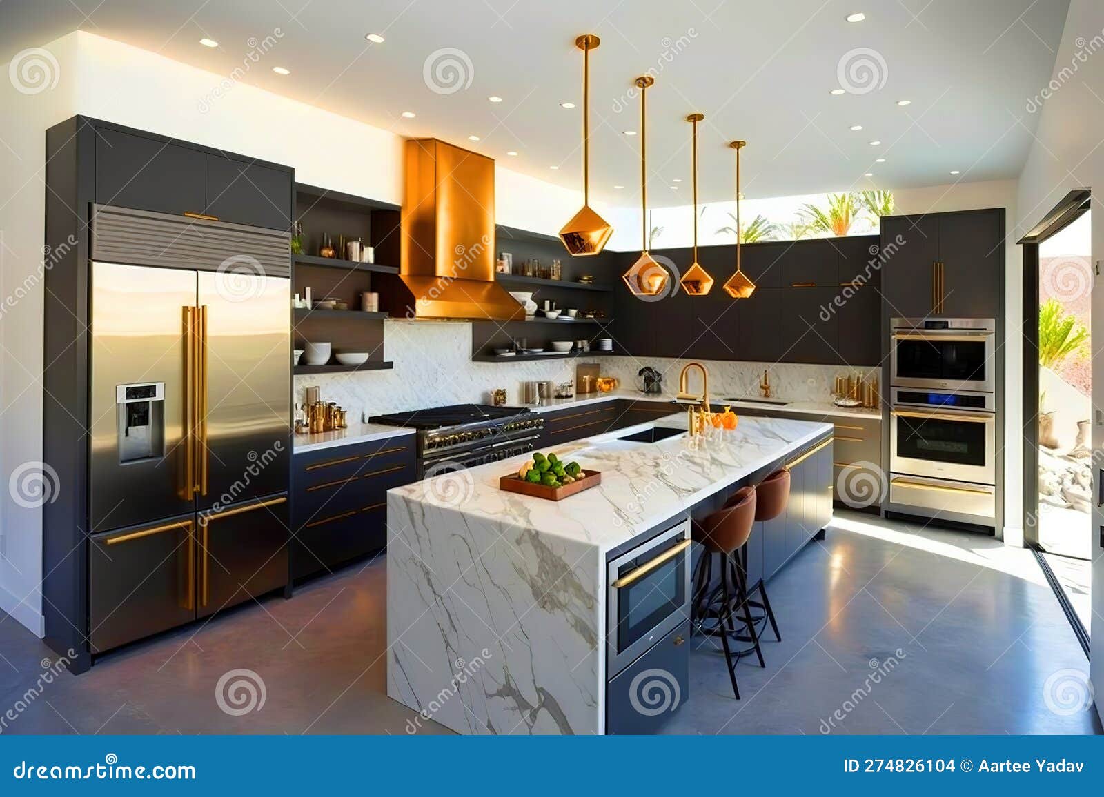 A Chic and Modern Kitchen with a Large Island and High-end Appliances ...