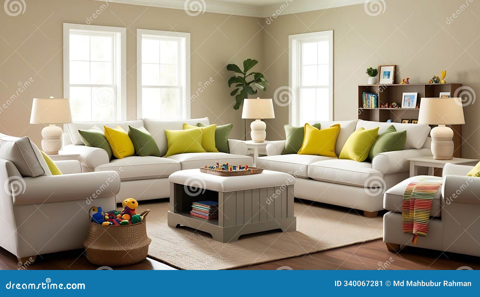 Chic Modern Living Room with Abstract Art and Comfortable Seating Stock ...