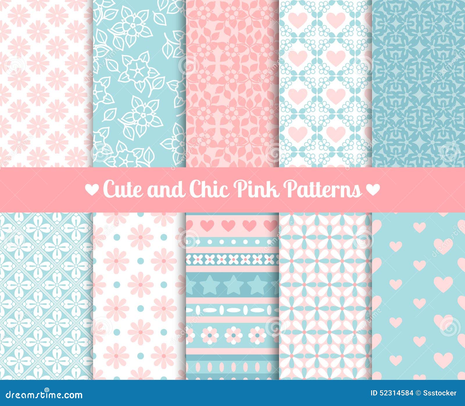 Chic Pink and Blue Patterns Stock Vector - Illustration of decoration ...