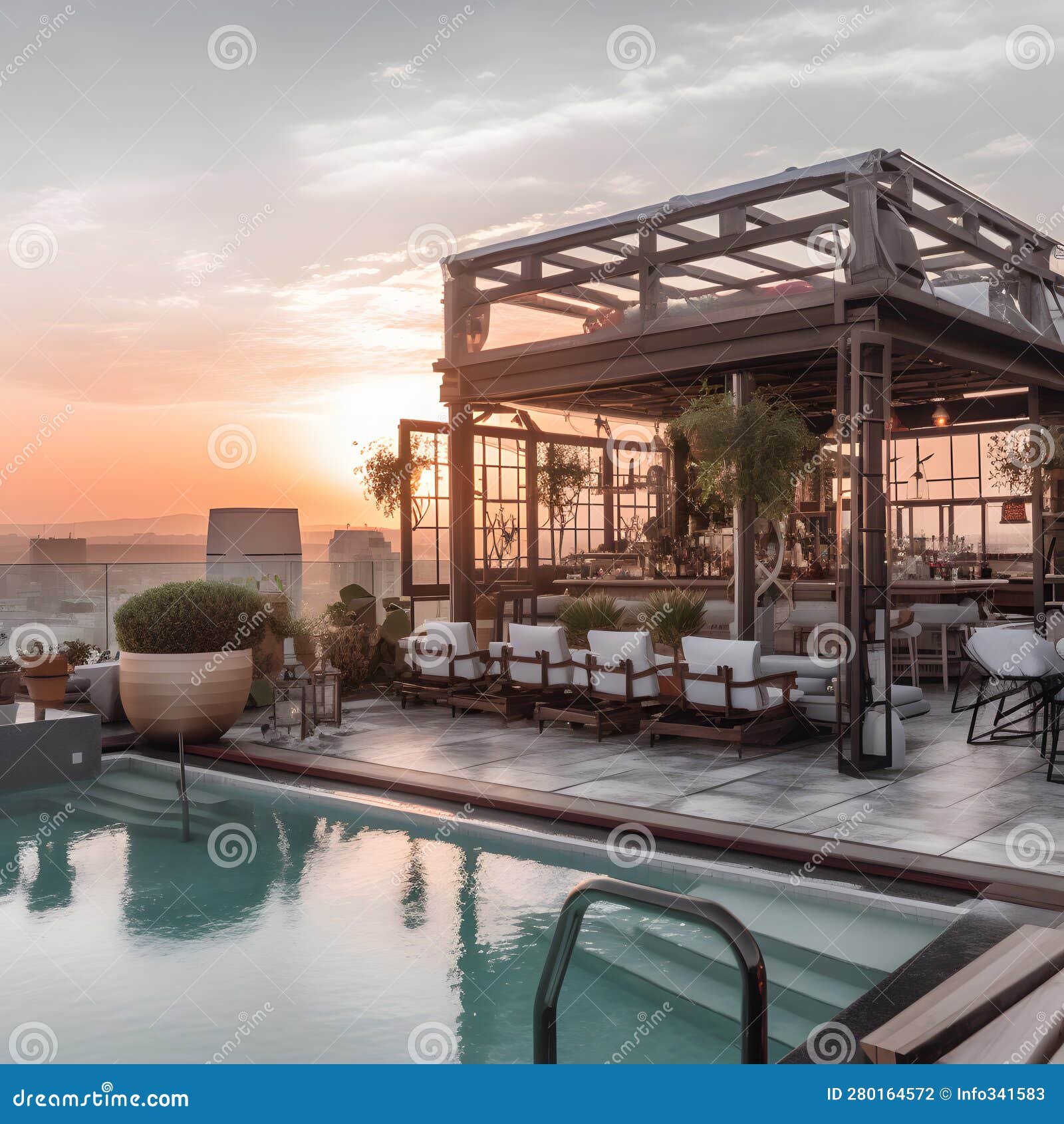 Chic Rooftop Bar with Panoramic Views Cocktails and a Poo Three ...
