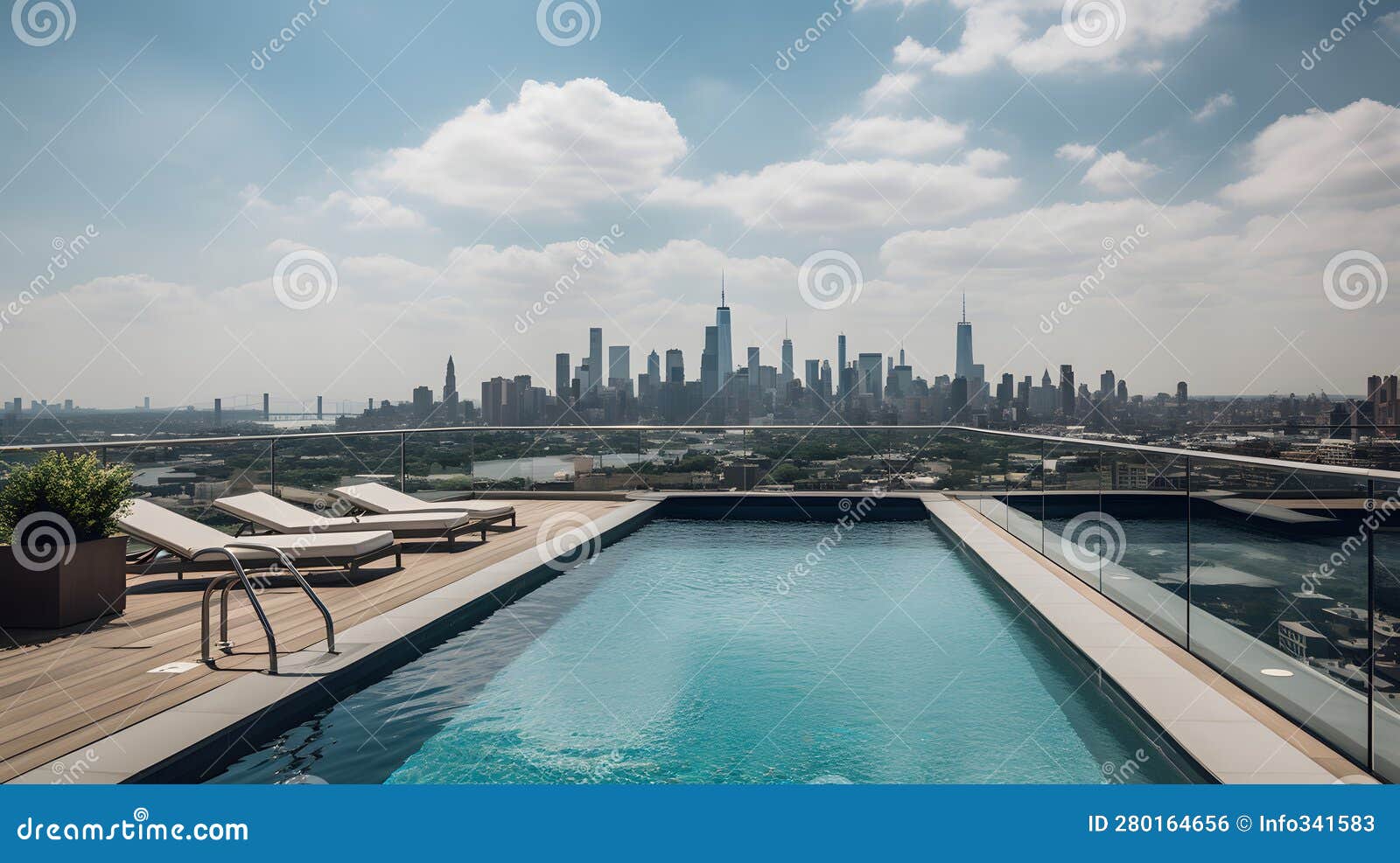 Chic Rooftop Pool with a Stunning View of the City Skylin Generative AI ...