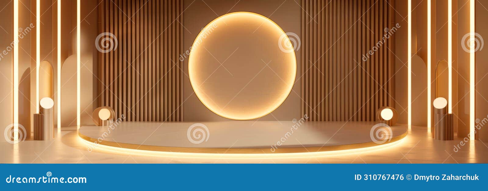 A Chic Runway Backdrop with Gold Line Accents and a Lit Stage Platform ...