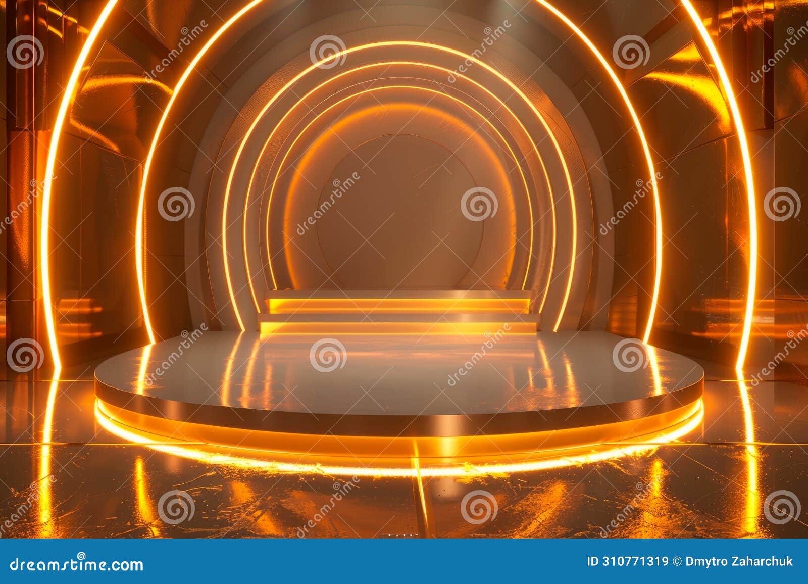 A Chic Runway Backdrop with Gold Line Accents and a Lit Stage Platform ...