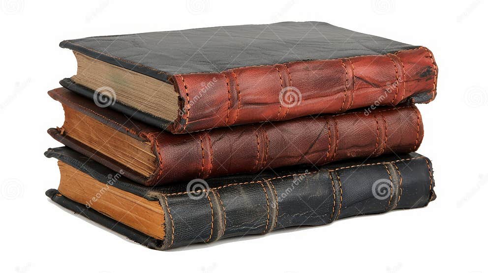 A Chic Stack of Leather Hardcover Books Arranged Vertically, Showcasing ...