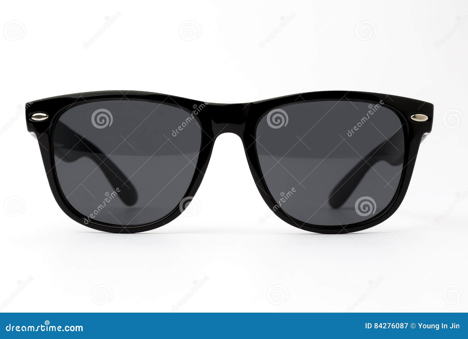 Chic Sunglasses With Black Plastic Frame Isolated On White Background