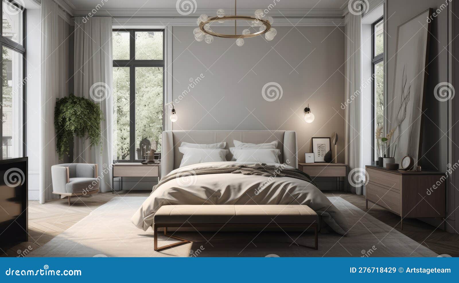 A Chic and Uncluttered Bedroom with Neutral Decor. AI Generated Stock ...