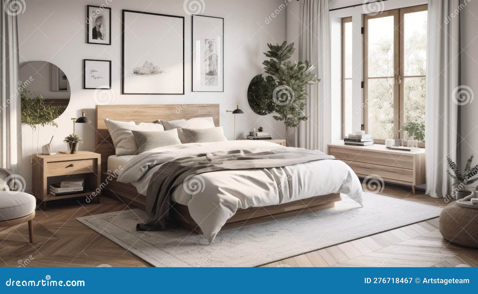 A Chic and Uncluttered Bedroom with Neutral Decor. AI Generated Stock ...