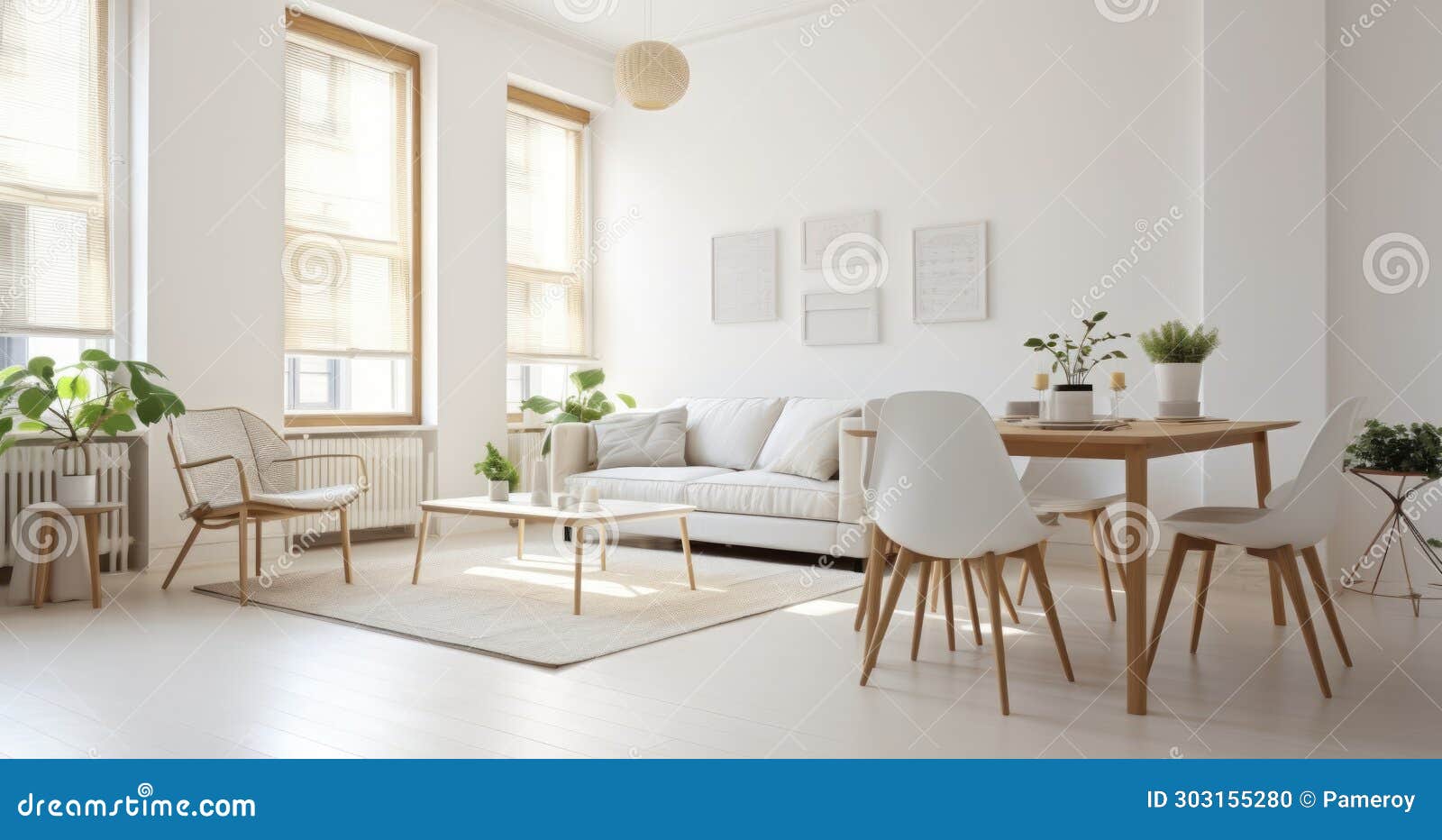 A Chic White Studio Apartment Merging Dining and Living Areas with ...