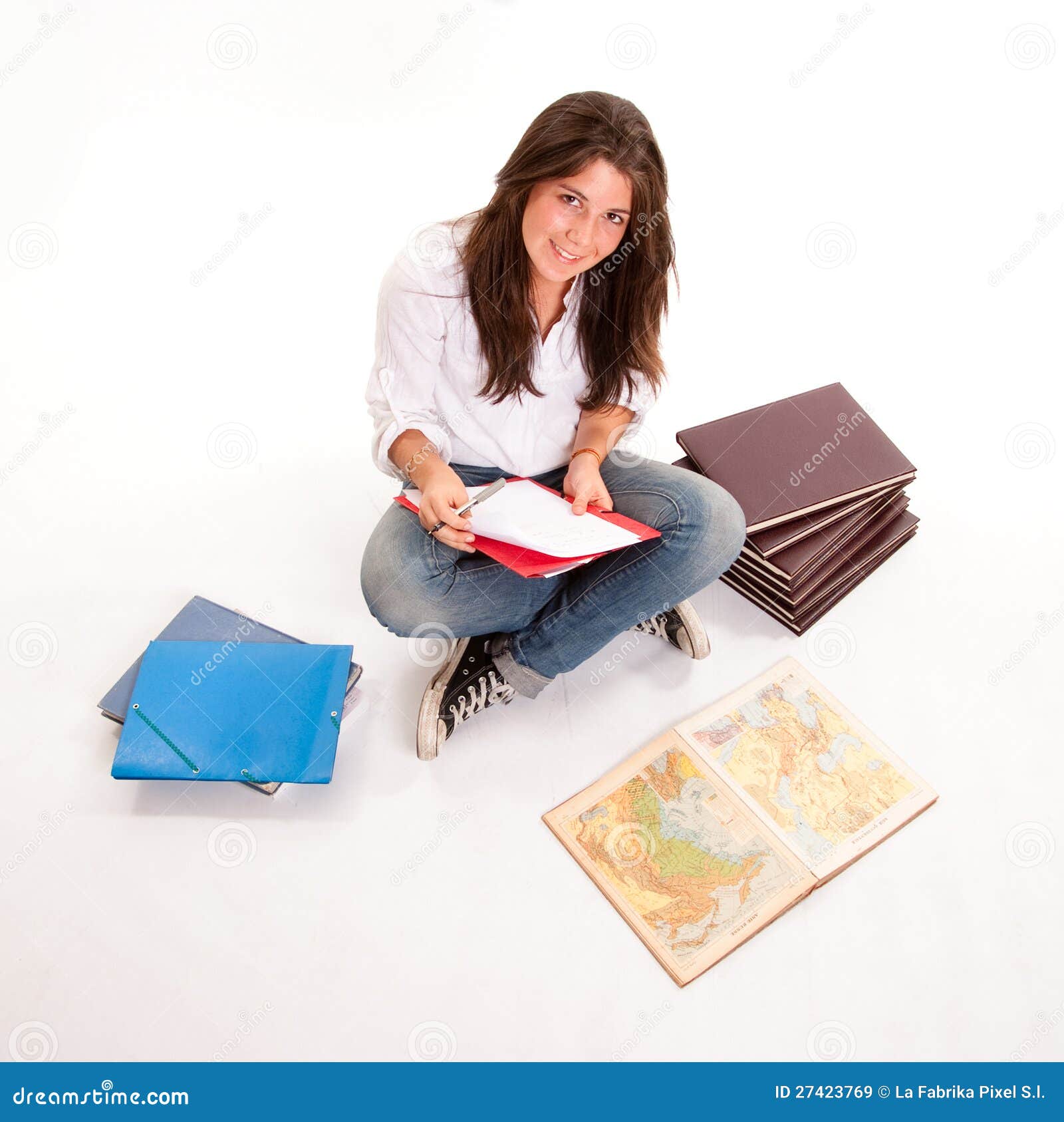 Chica Joven Estudiosa Feliz Imagen de archivo - Imagen de escritura ...