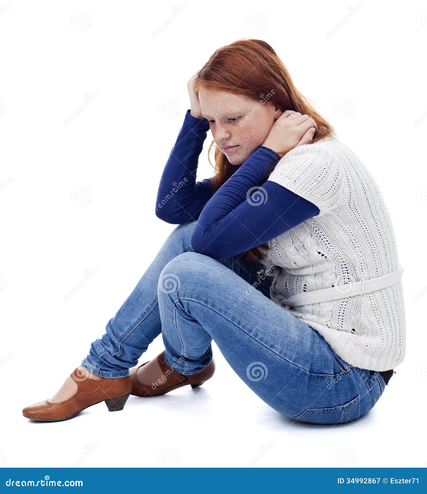 Chica joven triste imagen de archivo. Imagen de aislado - 34992867