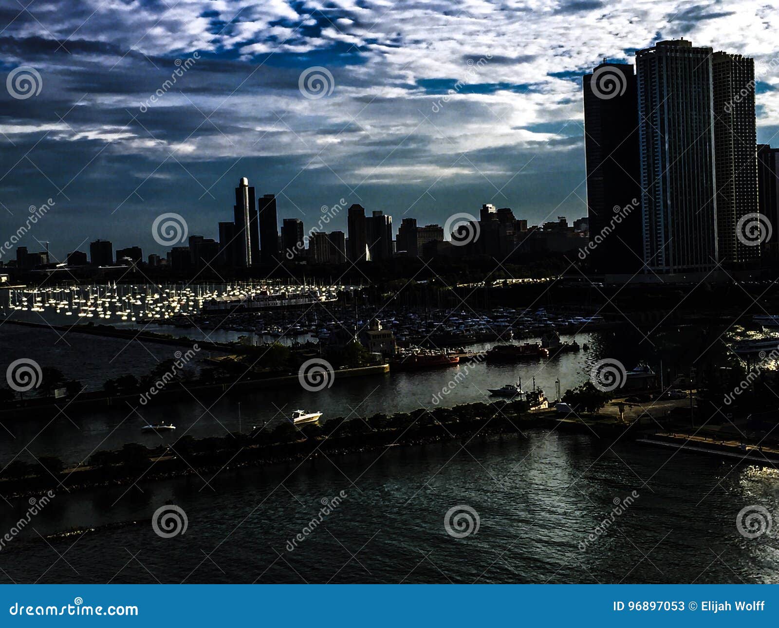 Chicago Bay with Skyscrapers. Stock Image - Image of tall, water: 96897053