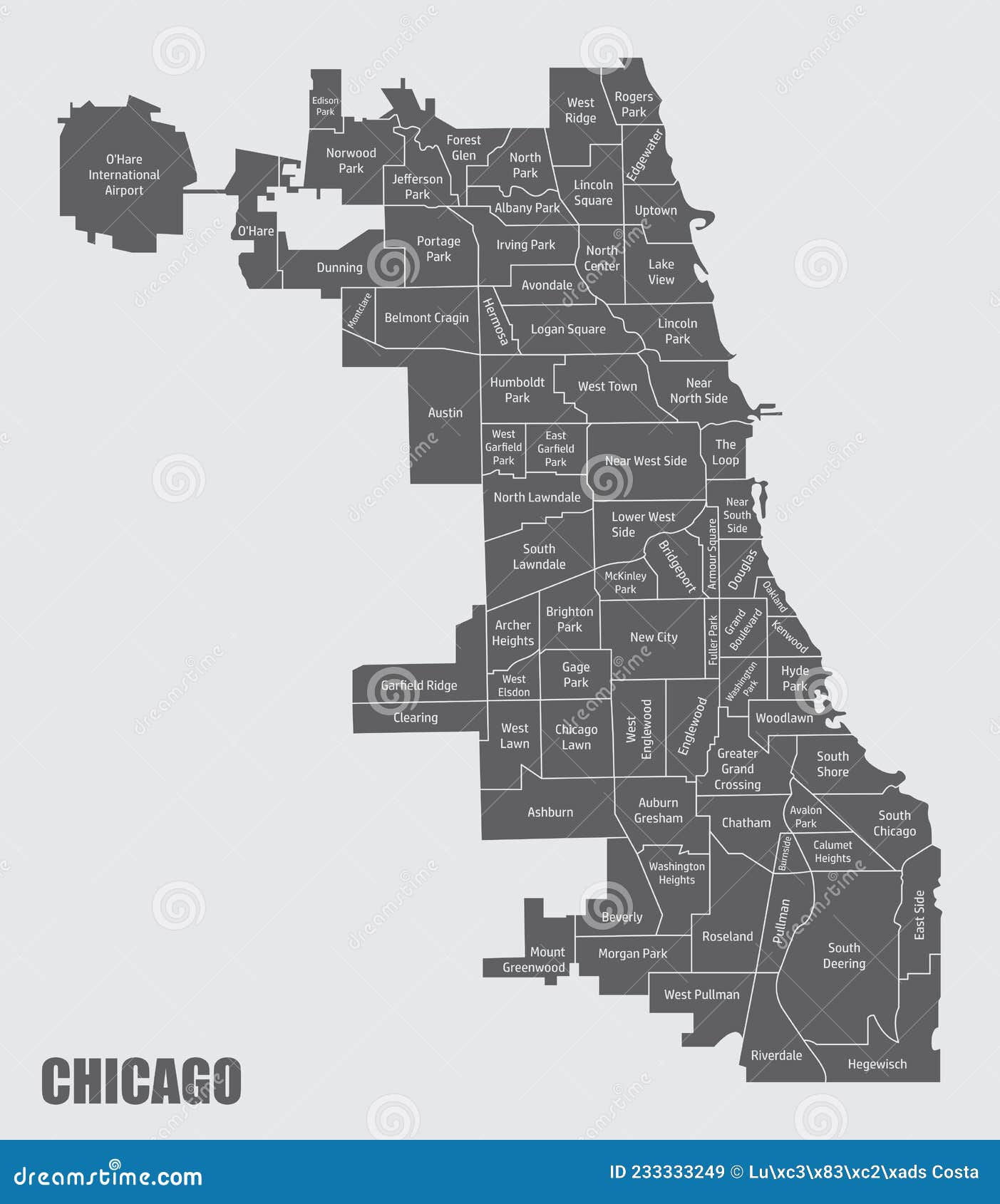Chicago City Map, USA Town Streets On The Plan. Line Map Of The Scheme ...
