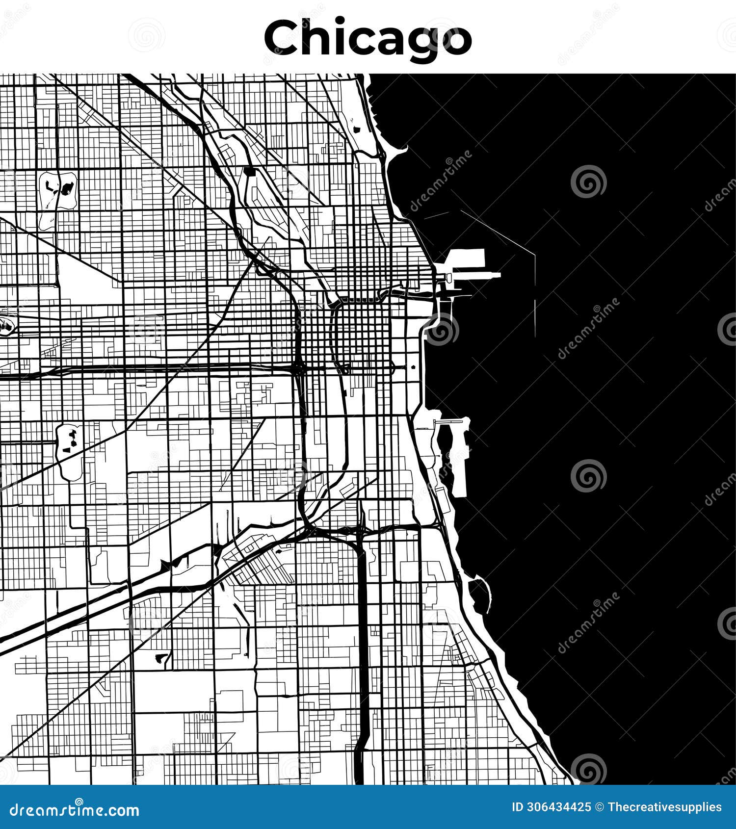 Chicago City Map, Cartography Map, Street Layout Map Stock Illustration ...