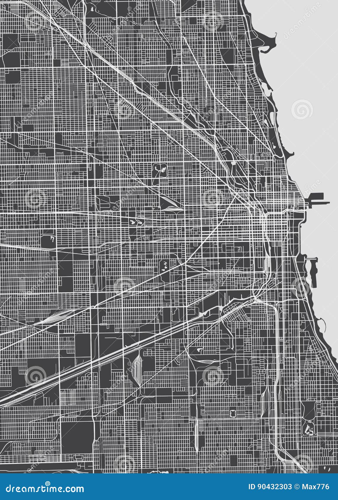 Chicago City Plan, Detailed Vector Map Stock Vector - Illustration of ...
