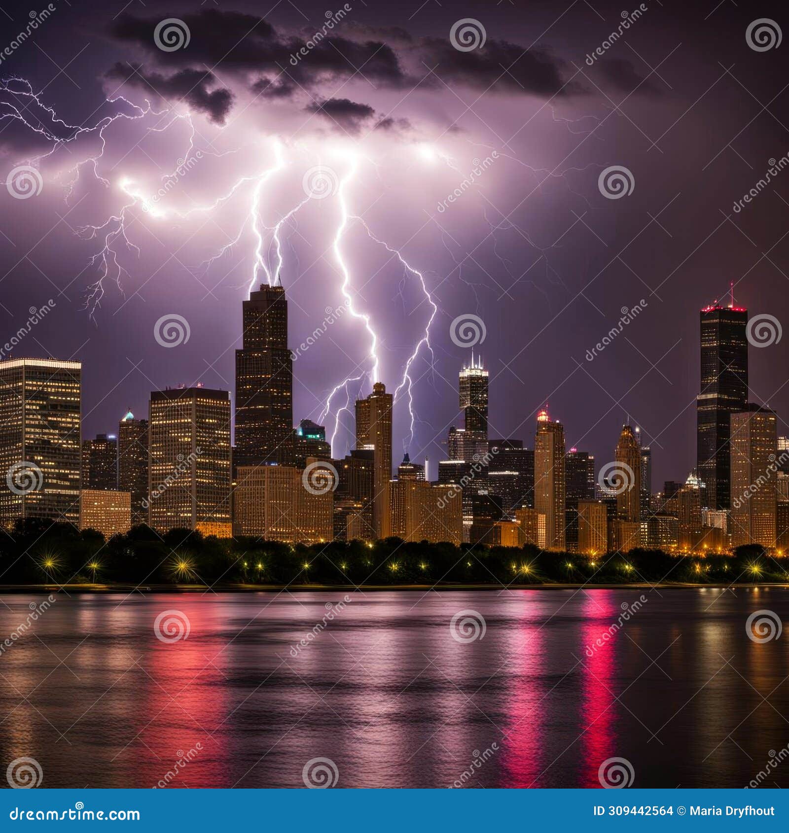 Chicago City Thunderstorm stock illustration. Illustration of dark ...