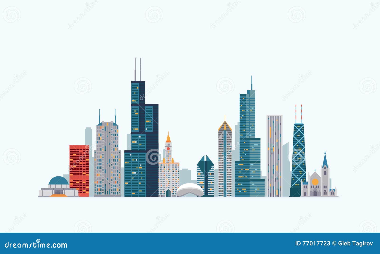 Chicago colorful skyline stock vector. Illustration of history - 77017723