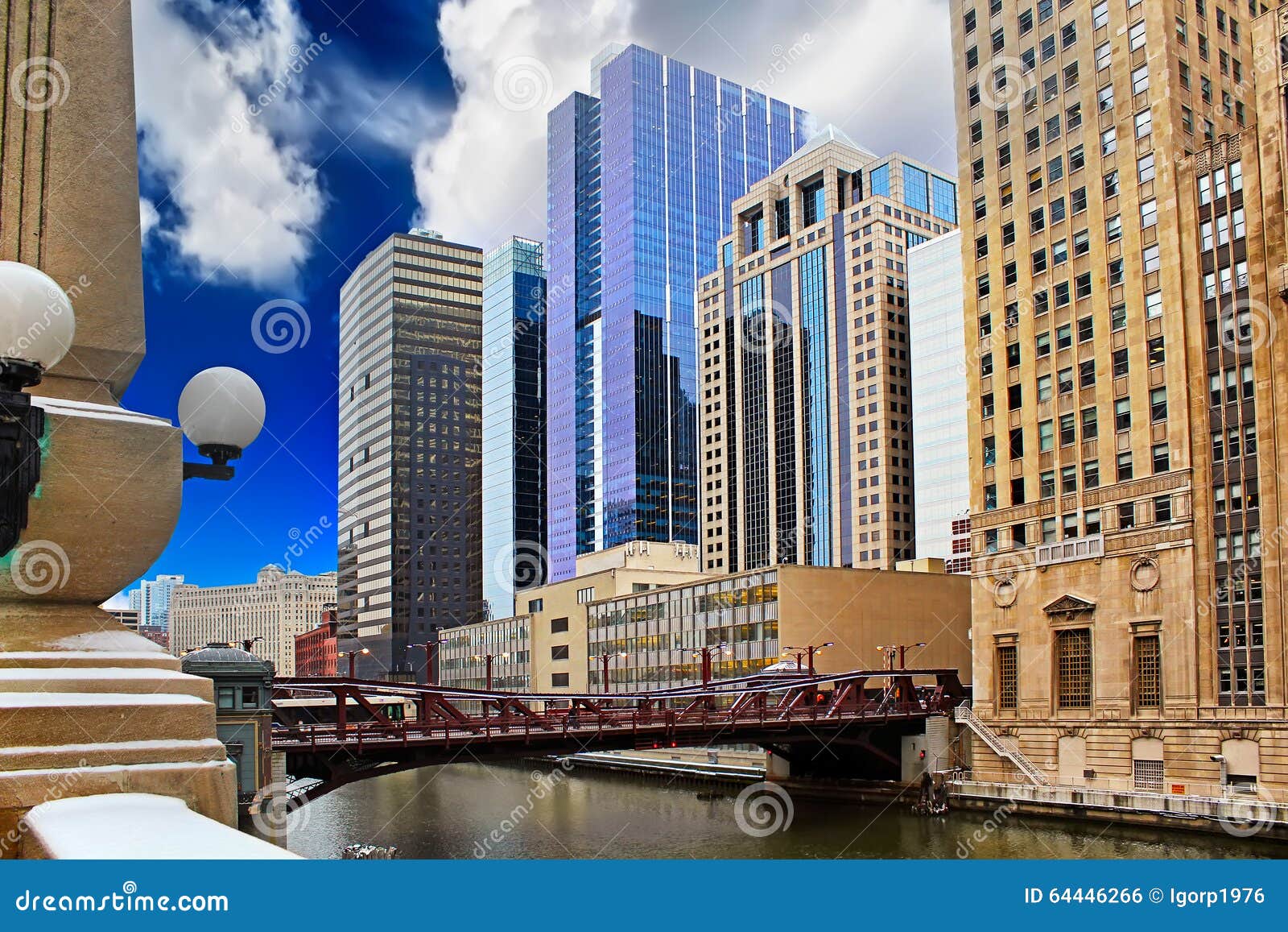 Chicago Downtown Riverfront, Office Buildings and River Stock Photo ...