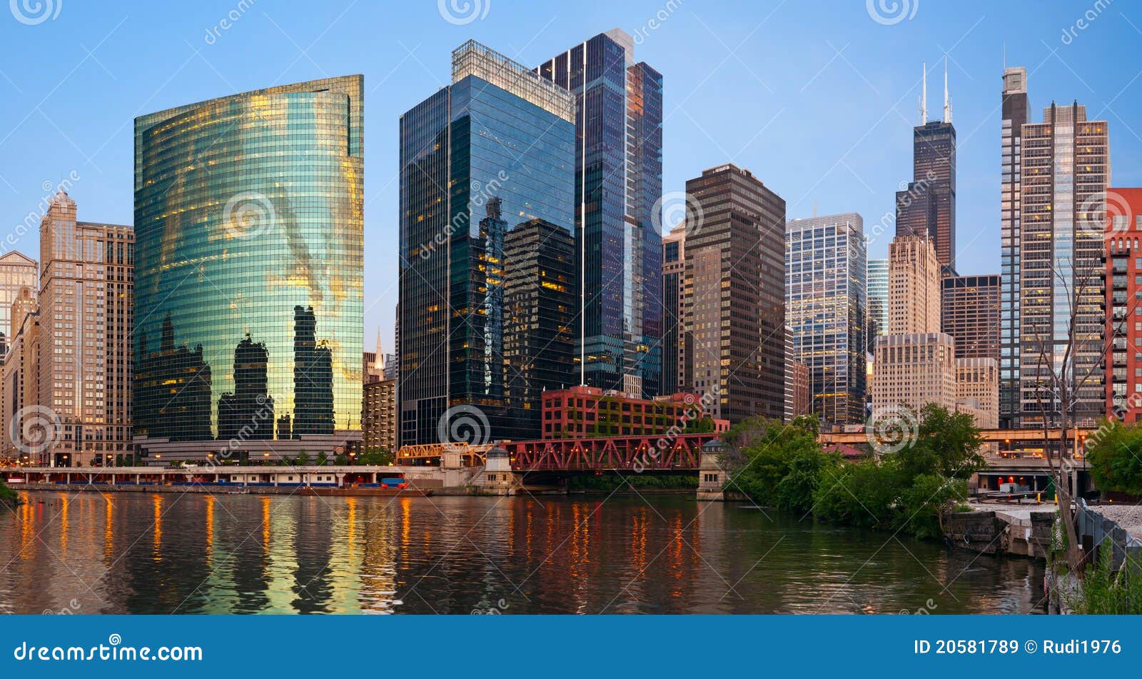 Chicago Downtown Riverside. Stock Image - Image of destinations, blue ...