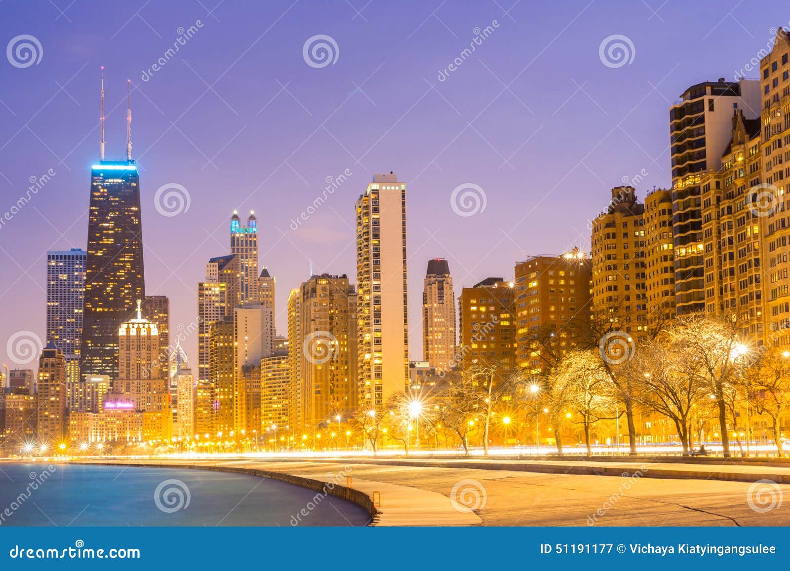 Chicago at dusk stock image. Image of cityscape, skyline - 51191177
