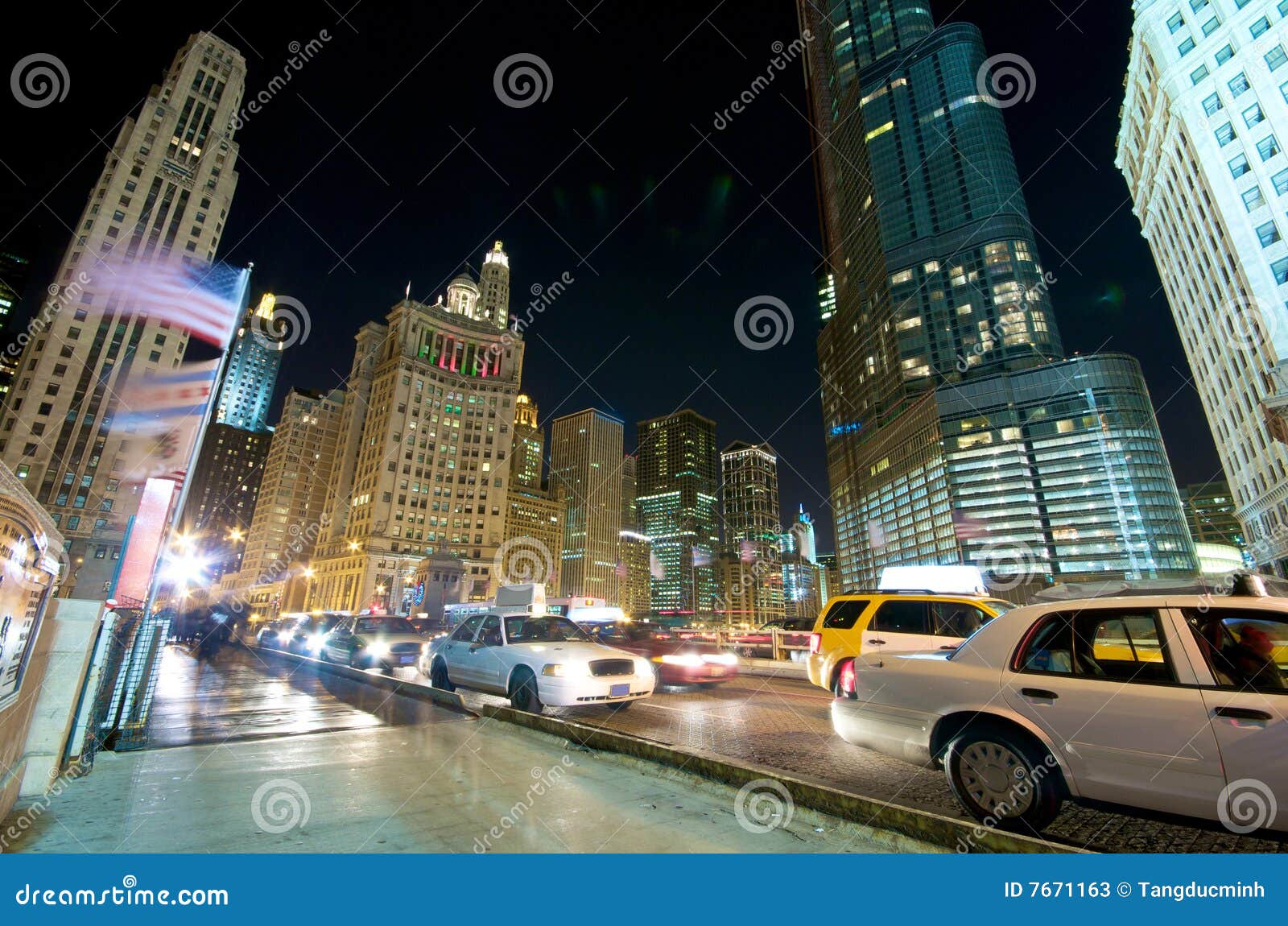 Chicago Evening Traffic and City Life Stock Image - Image of built ...