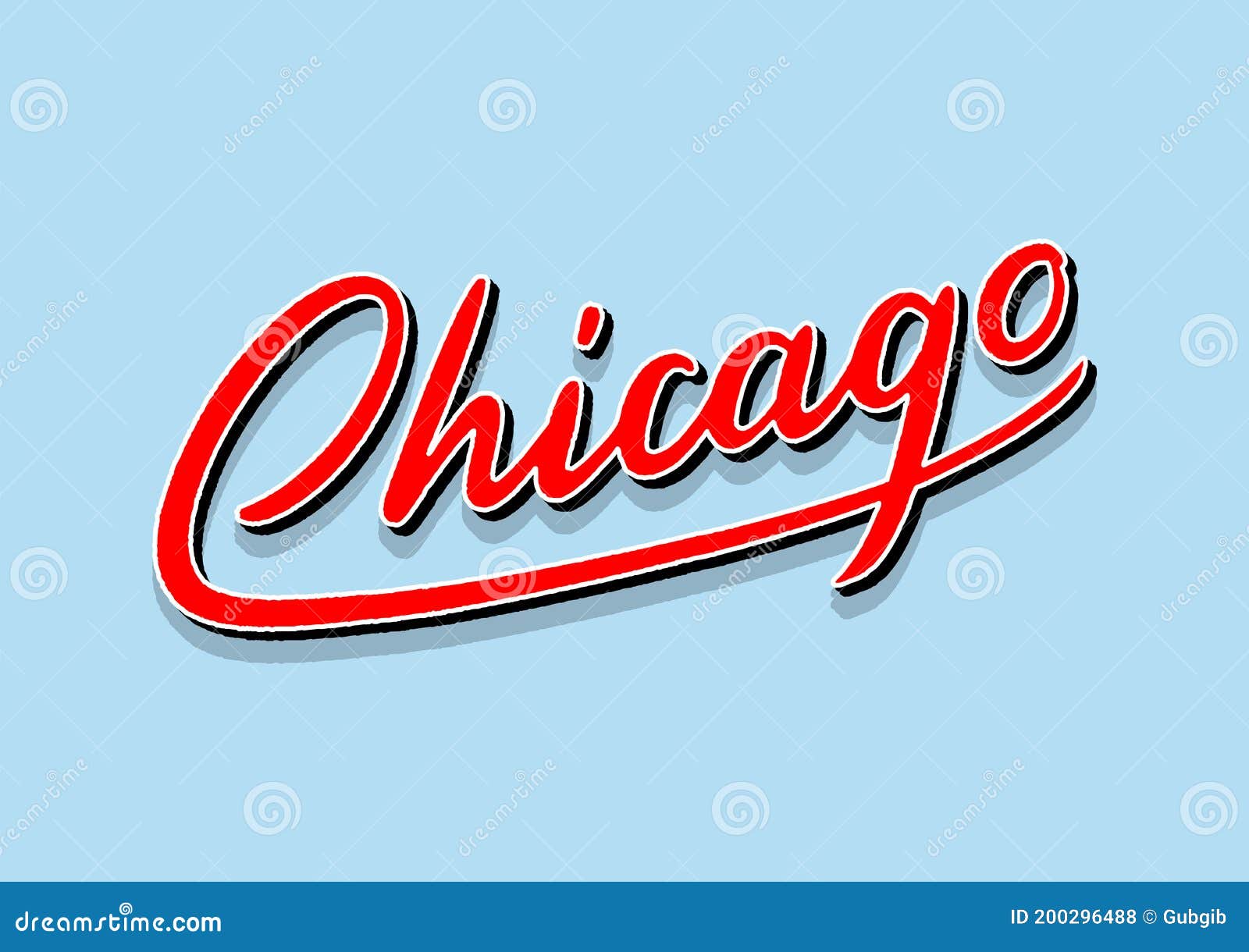 Chicago Hand Lettering with 3d Isometric Effect Stock Vector ...