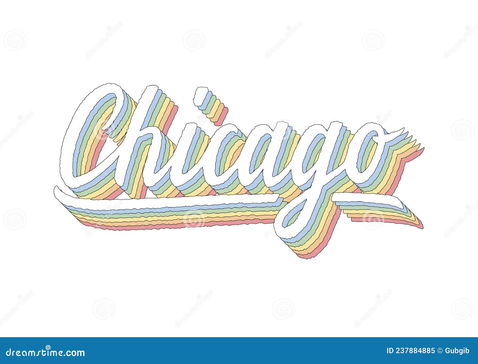 Chicago Hand Lettering 3d Isometric Effect with Rainbow Patterns Stock ...