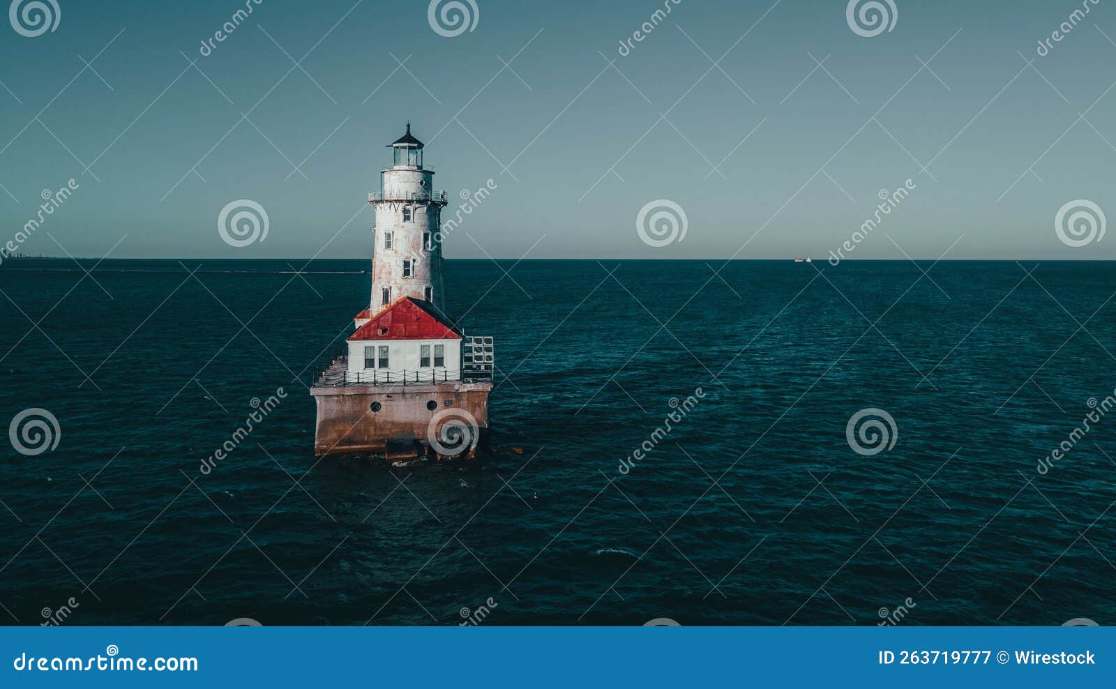 Chicago Harbor Lighthouse Isolated on the Chicago River Against a Blue ...