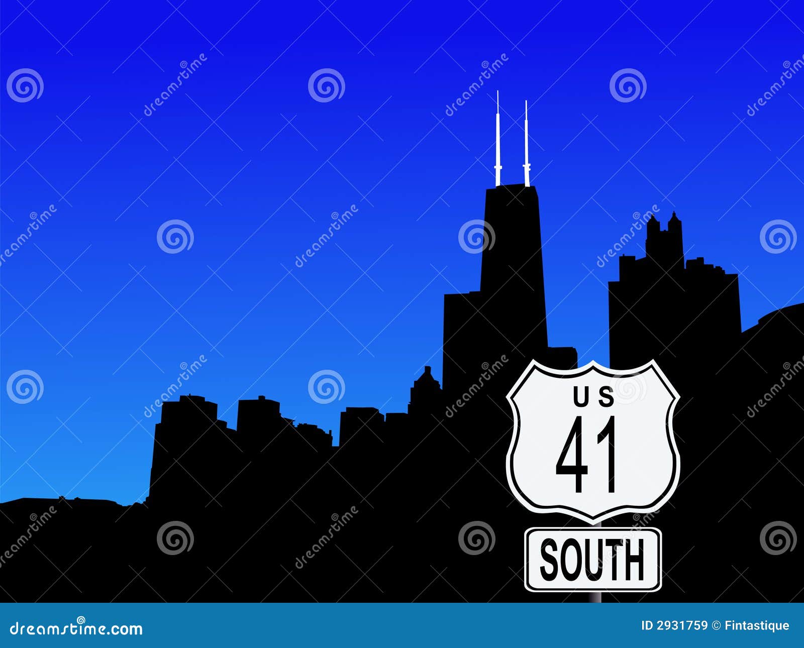 Chicago with Highway 41 Sign Stock Illustration - Illustration of ...