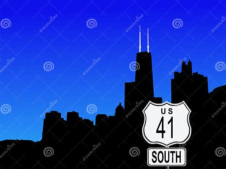 Chicago with Highway 41 Sign Stock Illustration - Illustration of ...