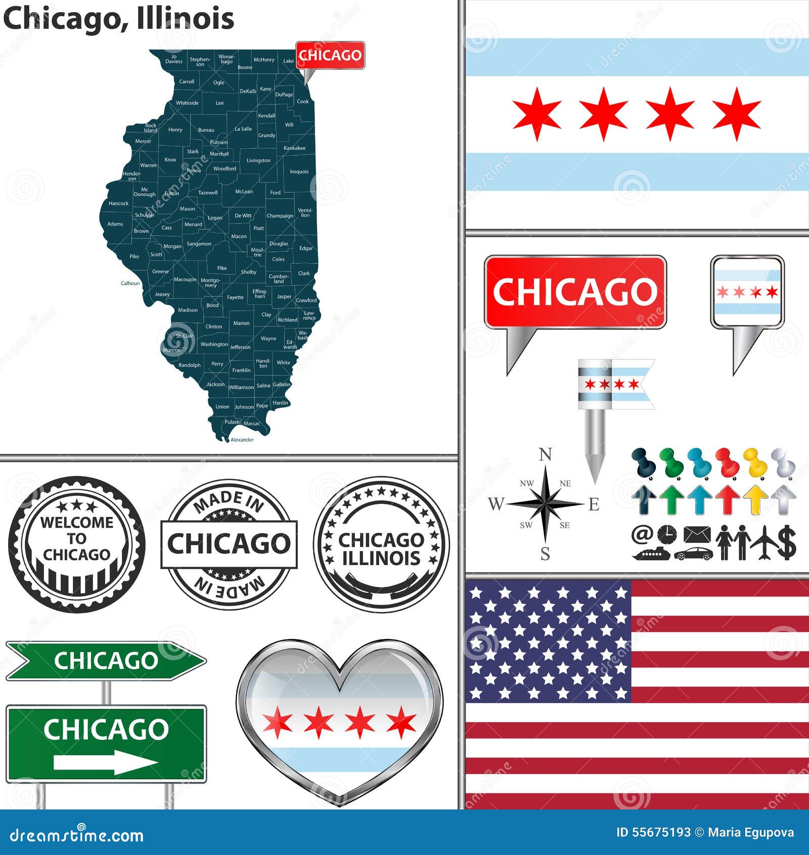 Chicago, Illinois ilustración del vector. Ilustración de divisiones ...