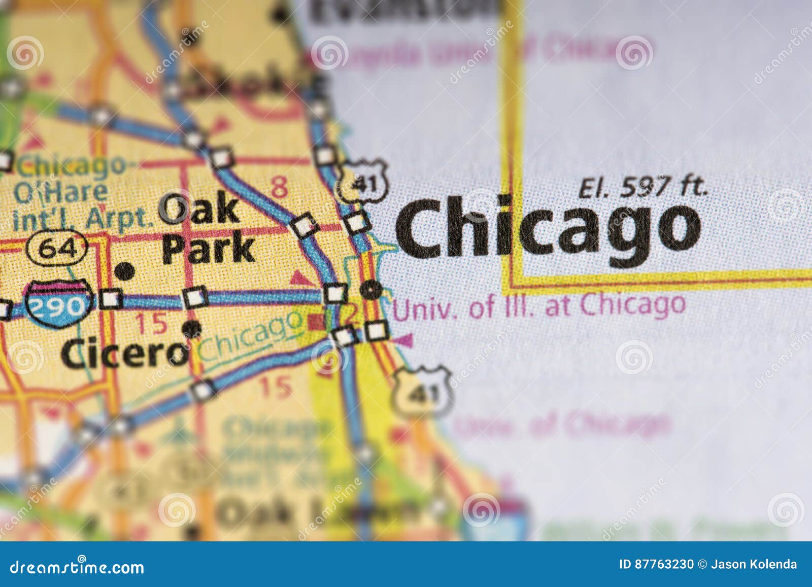 Chicago, Illinois en mapa foto de archivo. Imagen de formado - 87763230