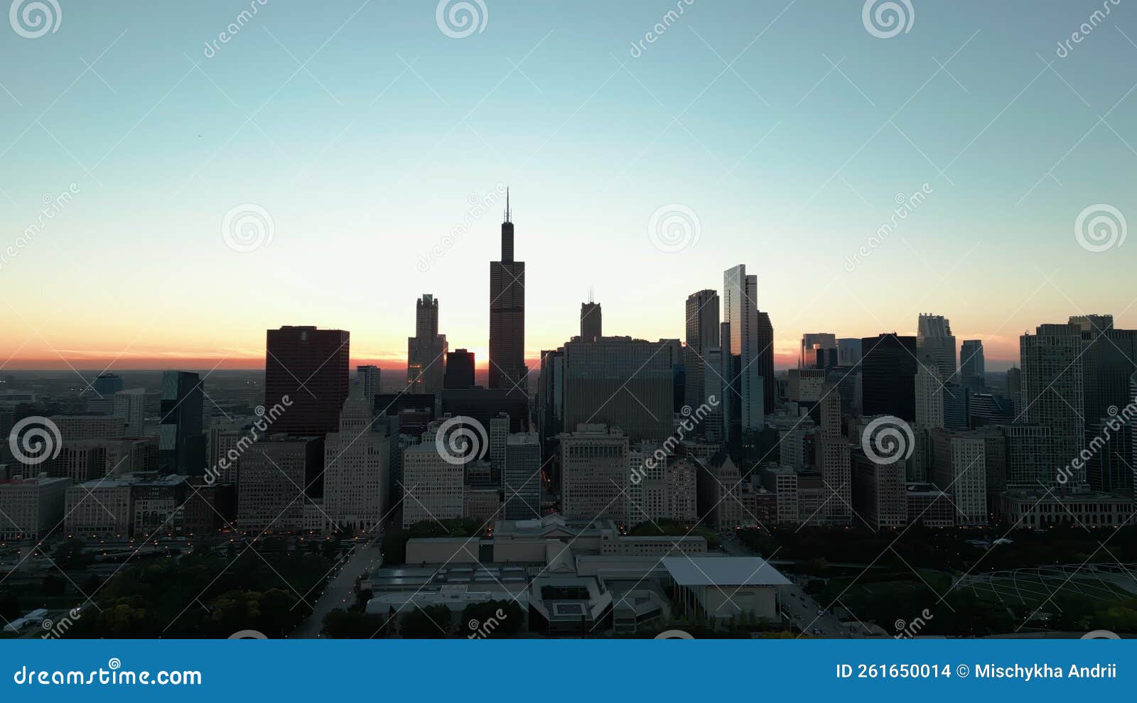 Chicago Illinois Usa Aerial Drone Wide Shot Of Chicago Downtown
