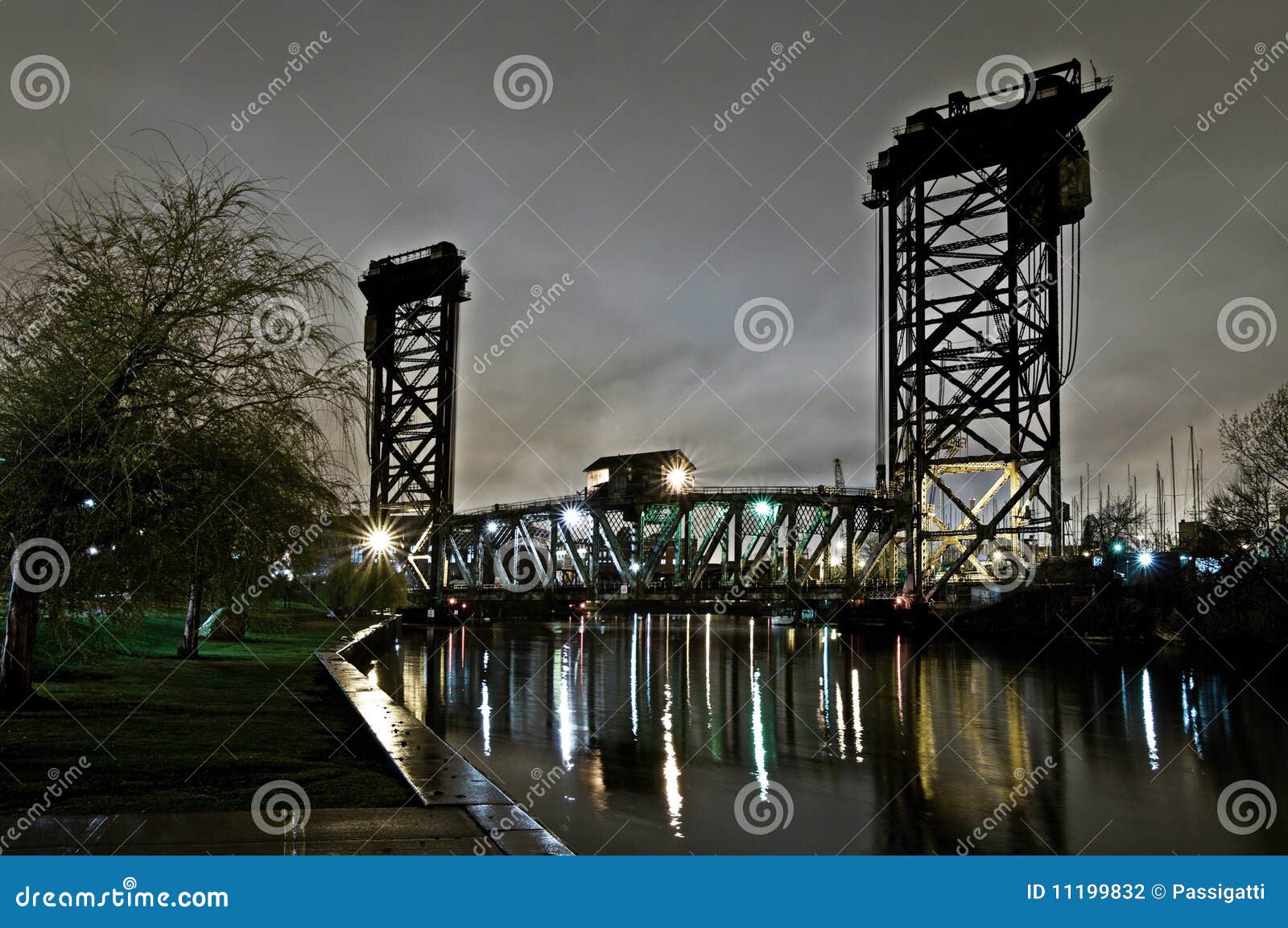 Chicago Industrial Bridge at Night Stock Photo - Image of like ...