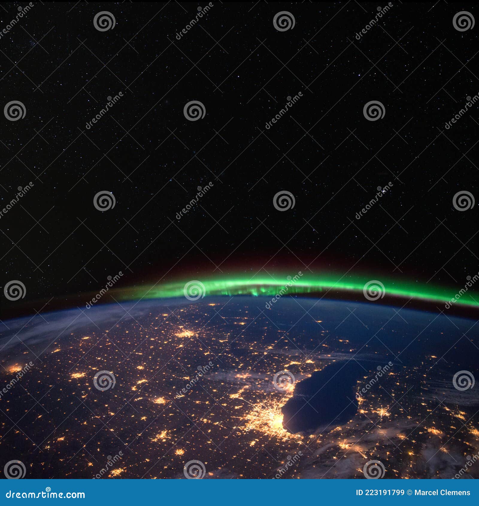Chicago and Lake Michigan from Space with the Aurora Borealis at Night ...