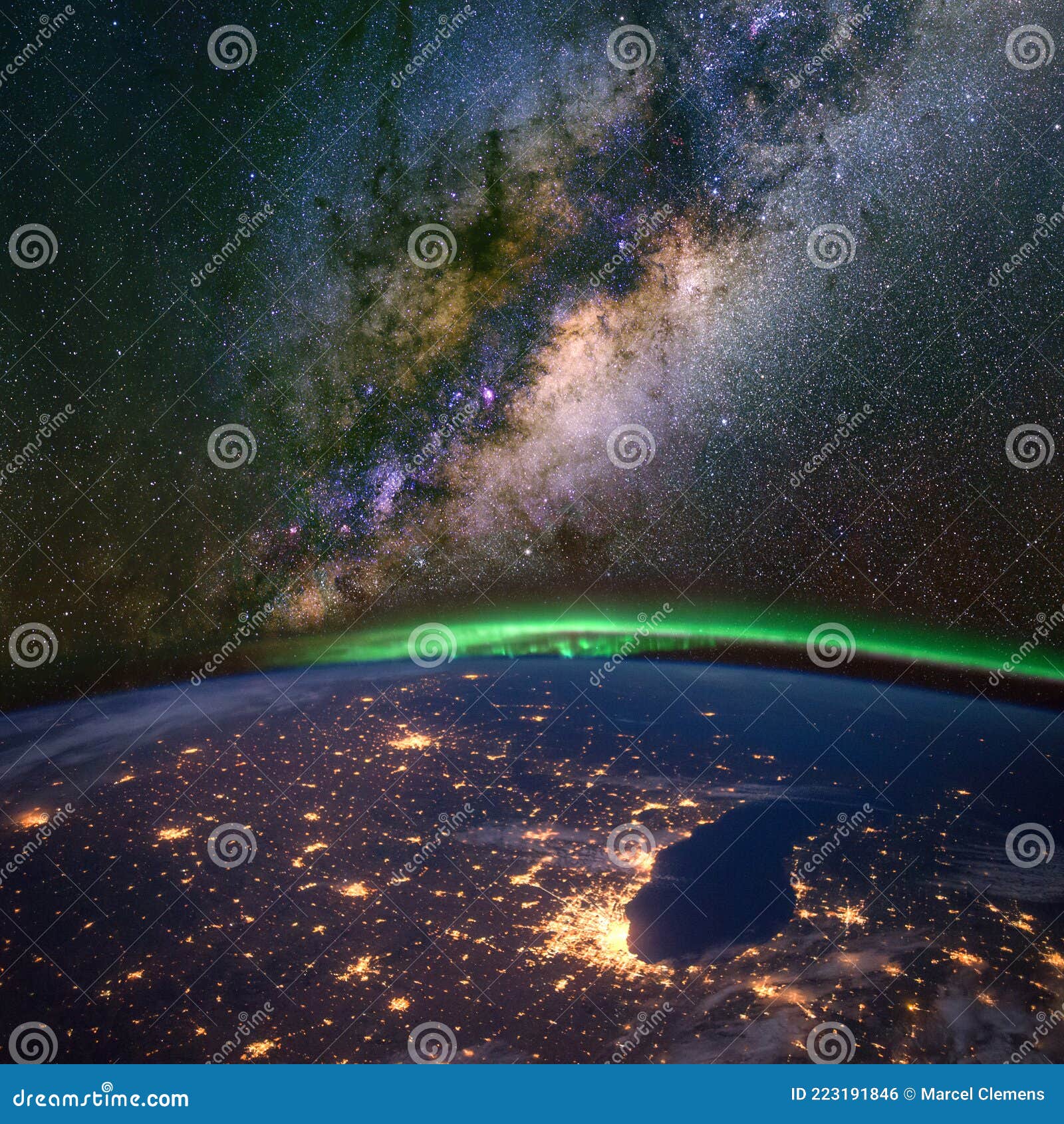 Chicago and Lake Michigan with the Milky Way and Aurora Borealis from ...