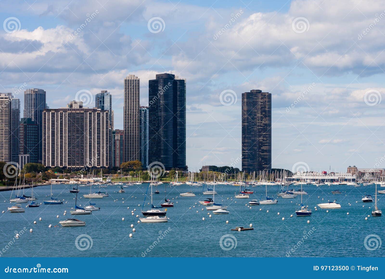 Chicago Lakefront Skyline with Boats Stock Photo - Image of lake ...