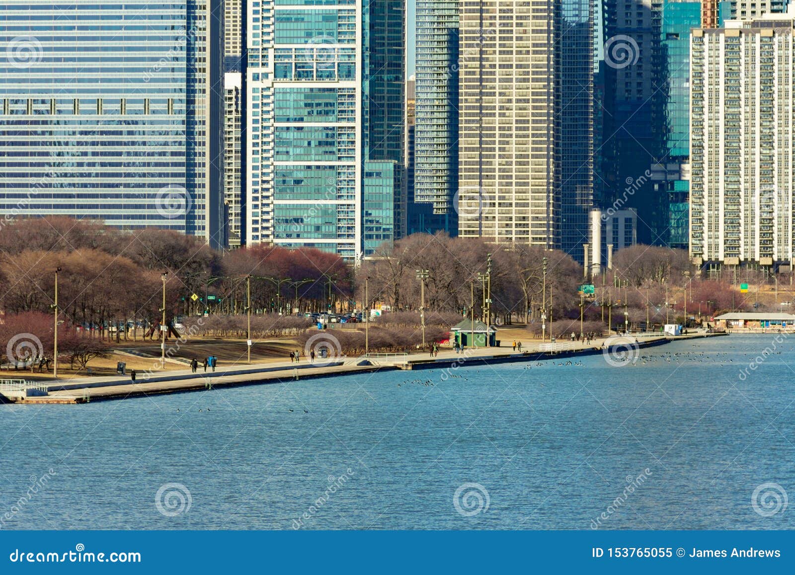 Chicago Lakefront Trail from a Distance with Buildings in the ...
