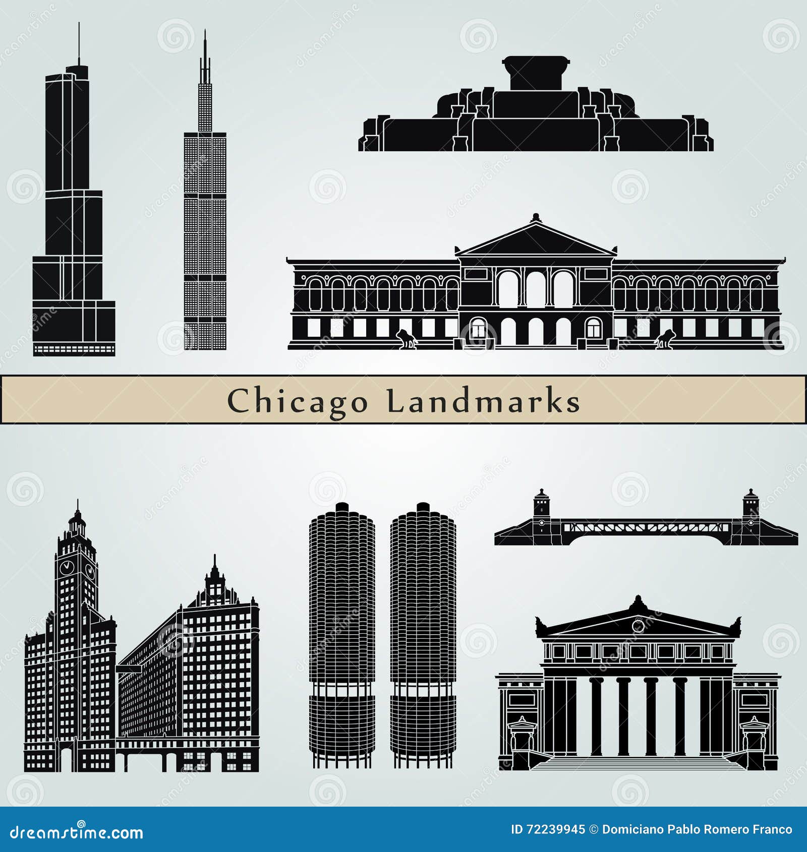 Chicago Landmarks and Monuments Stock Vector - Illustration of icon ...